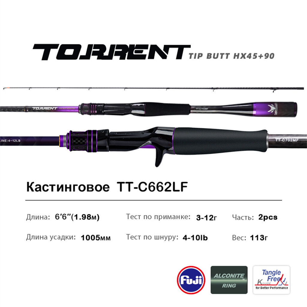 TT-C662LF purple Кастинг purelure TORRENT рабочая длина: 198см до 12гр — фото 1