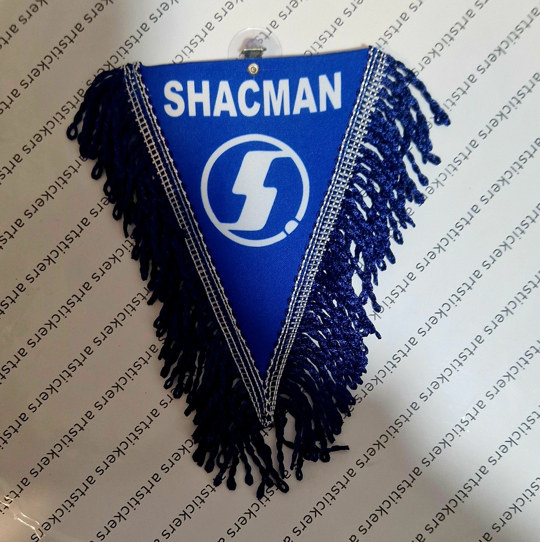 Вымпел Shacman +девушка 16х20см, +бахрома 5см, двусторонний на присоске, ткань, аксессуар для авто
