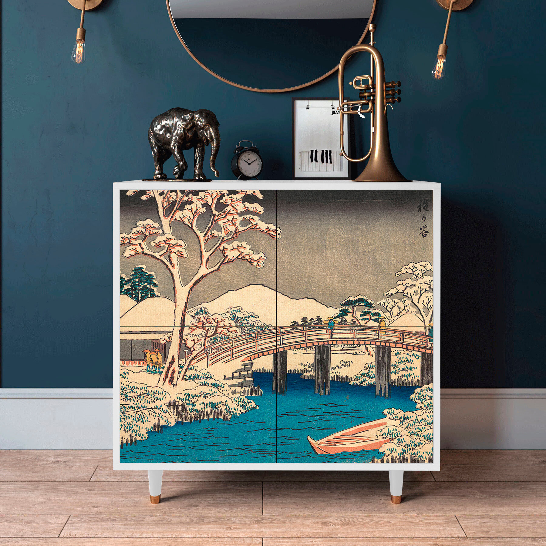 Комод - STORYZ - BS3 Katabira River by Utagawa Hiroshige, Размер - 94 x 96 x 48 см, Цвет корпуса - Белый