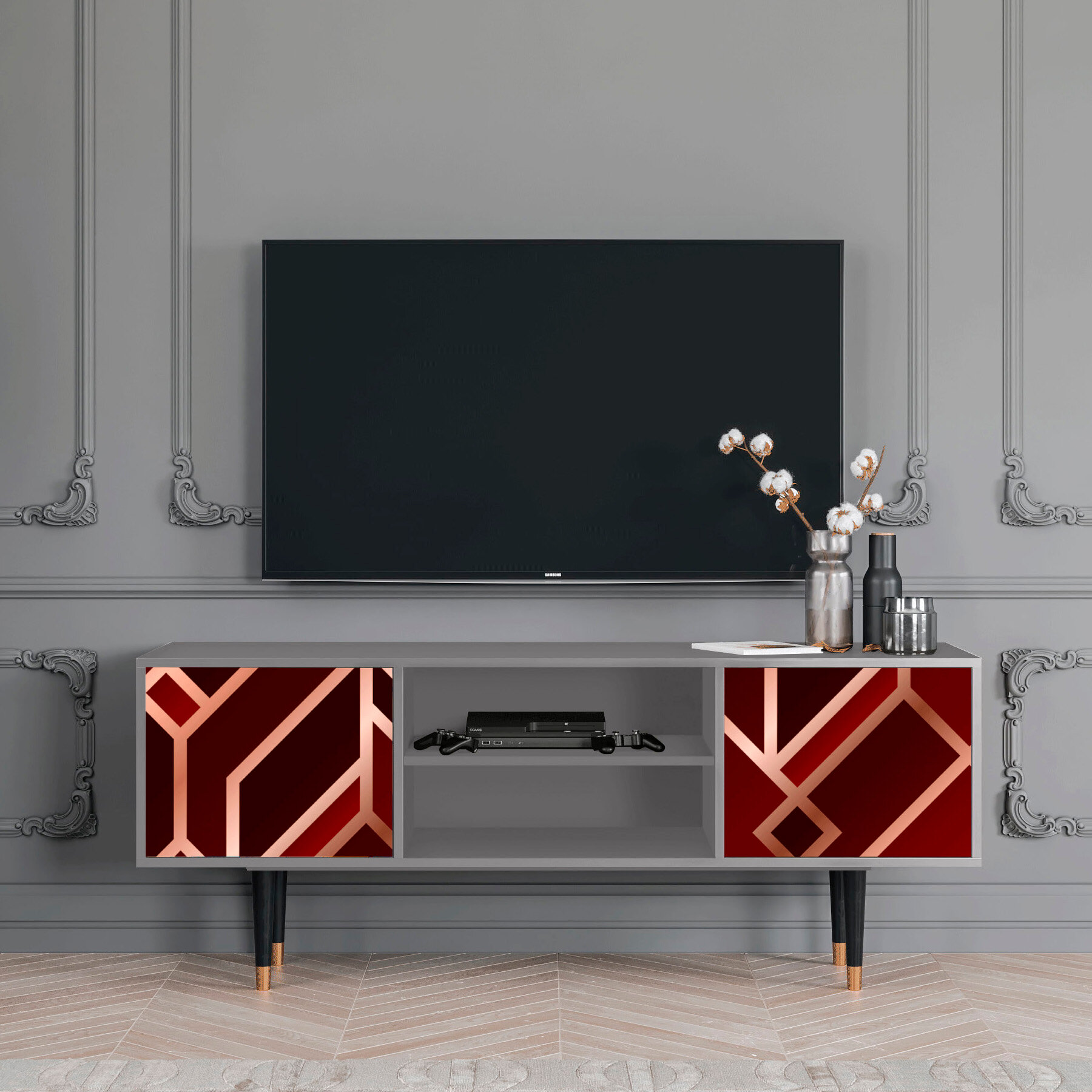 ТВ-Тумба - STORYZ - T2 Velvet 1920's, Размер - 170 x 69 x 48 см, Цвет корпуса - , Серый