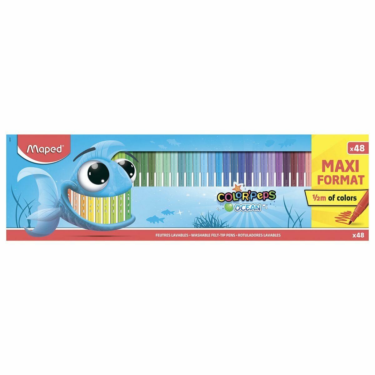Набор фломастеров 48 цветов Maped Color'Peps Ocean (линия 2.8мм, смываемые, вентилируемый колпачок) (845727), 12 уп.