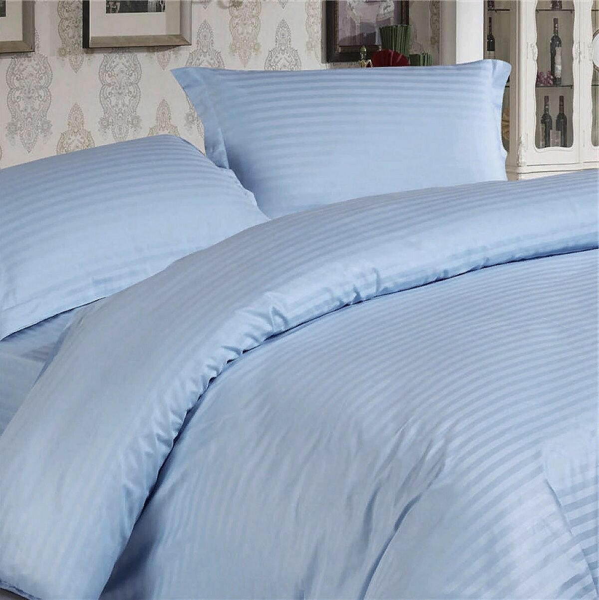 Простыня из страйп-сатина 240 х 260 - М - 140 - Голубой 1х1