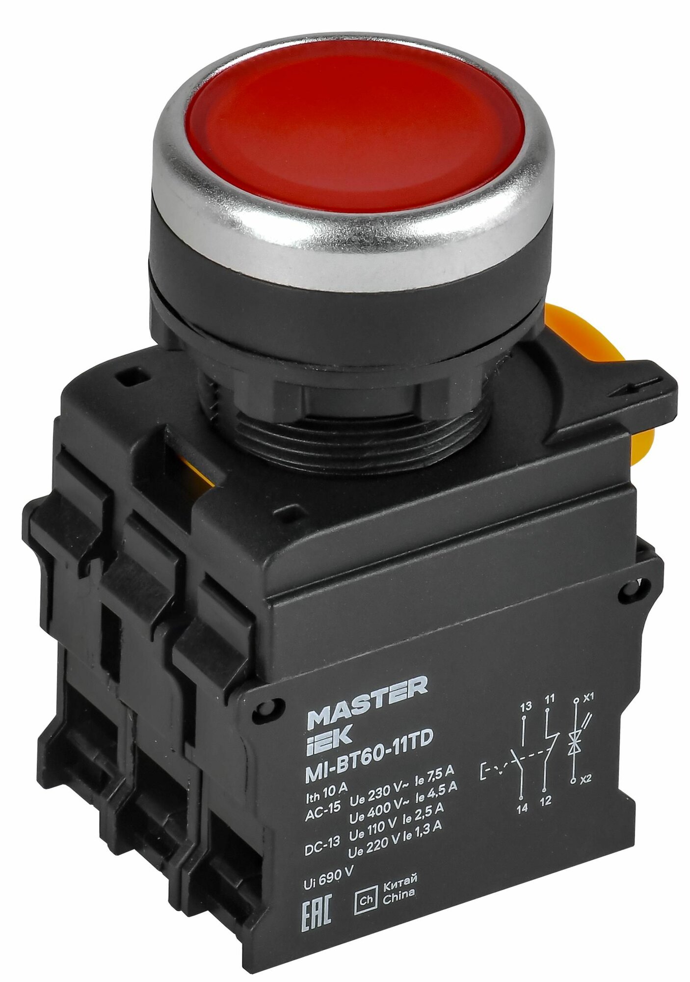 Выключатель нагрузки IEK с подсветкой и фиксацией, d 22 мм, 1NO+1NC, красная, MASTER