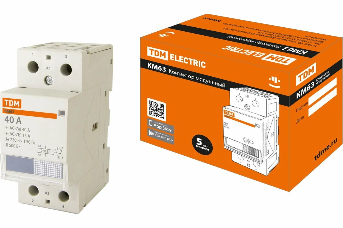 TDM ELECTRIC Модульный контактор KM63/2-40 SQ0213-0009 для автоматизации промышленных щитов