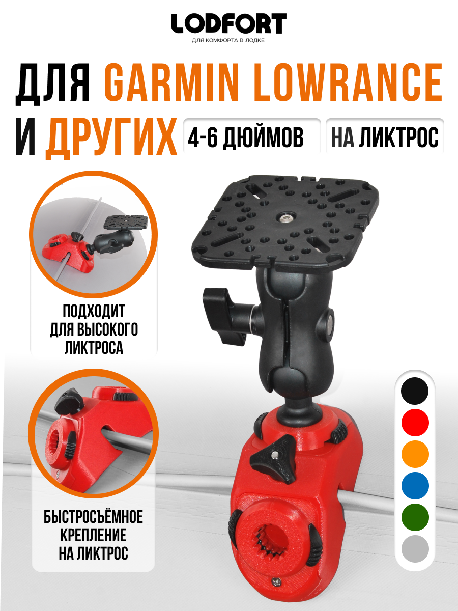 Держатель эхолота шарнирный Lowrance elite/Garmin striker на ликтрос 4", 5", 6" LODFORT универсальный, быстросъёмный