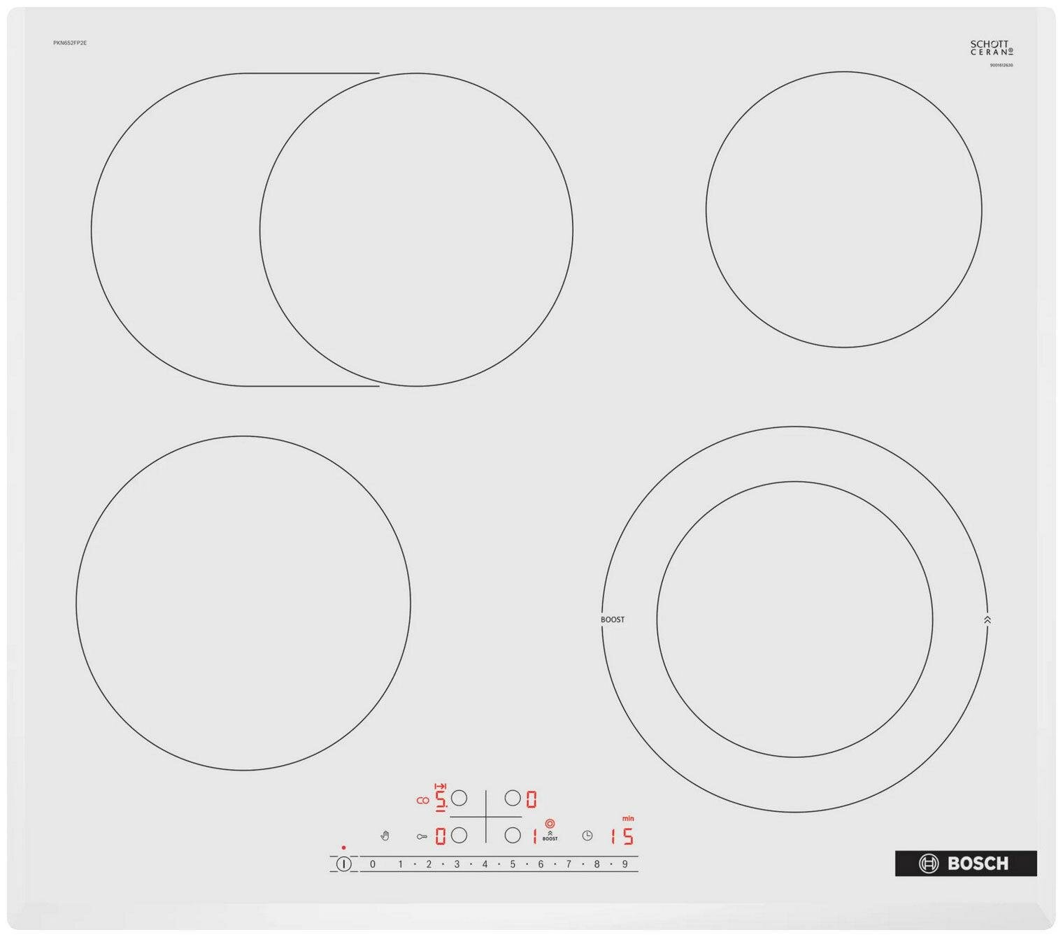 Варочная панель BOSCH PKN652FP2E белый, DirectSelect, 2 конфорки с изменяемой геометрией, бустер