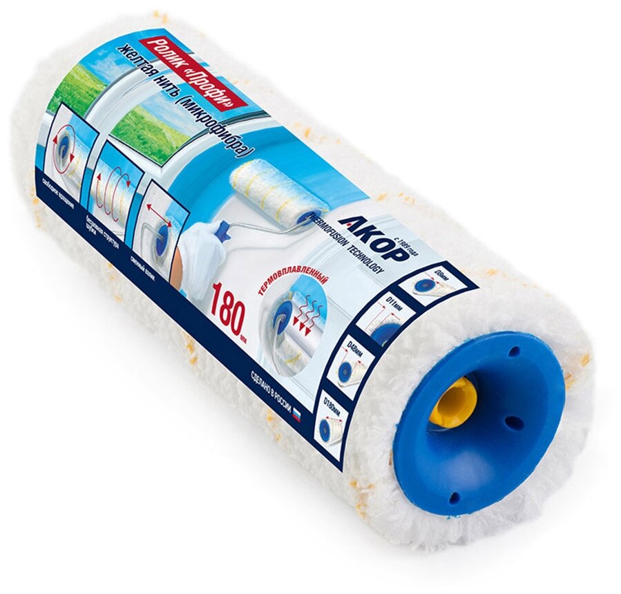 Валик малярный Акор, Профи Бело-зеленый микс, микрофибра, 180 мм, 242 48 018