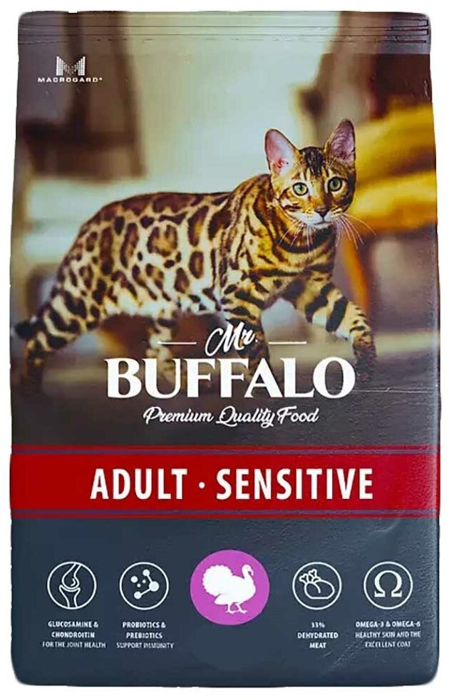 Сухой корм Mr.Buffalo для кошек с чувствительным пищеварением индейка adult sensitive 1,8кг b108