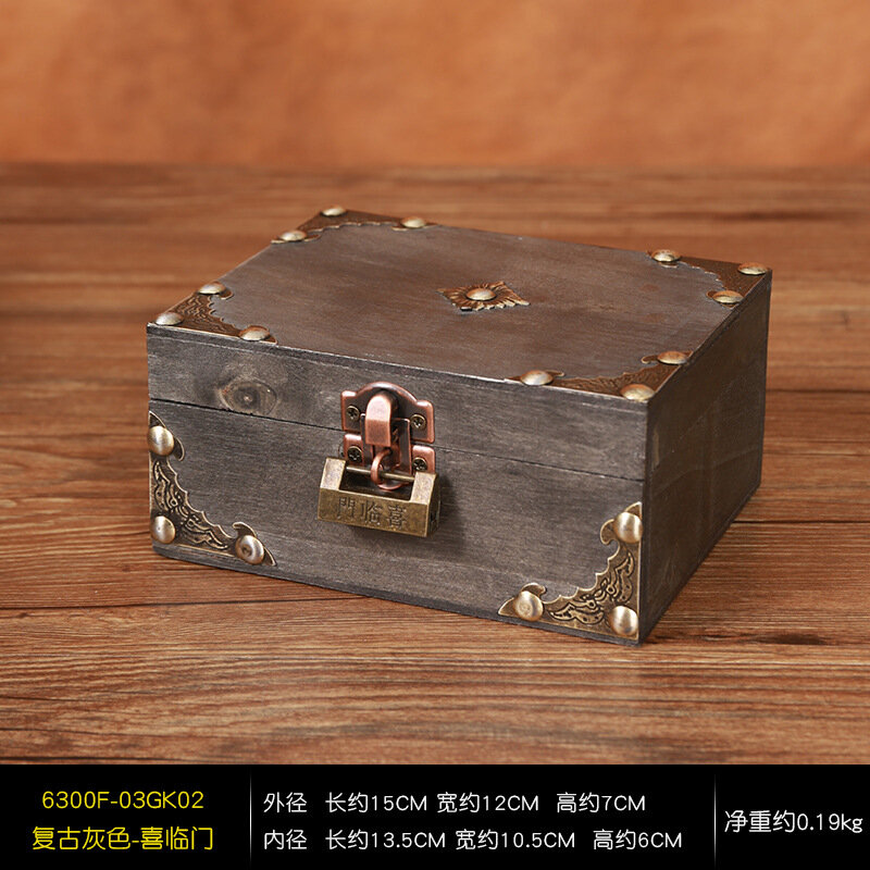 2026 Ретро настольная деревянная коробка для хранения, старинный стиль, шкатулка для украшений, квадратная, с замком, подарочная упаковка, деревянная коробка