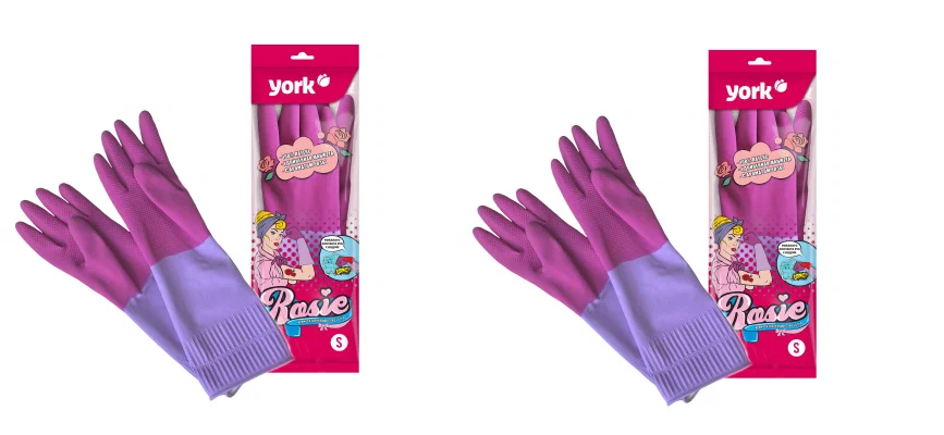 Перчатки резиновые York с удлинённой манжетой ароматизированные Рози (S) NEW 2 шт