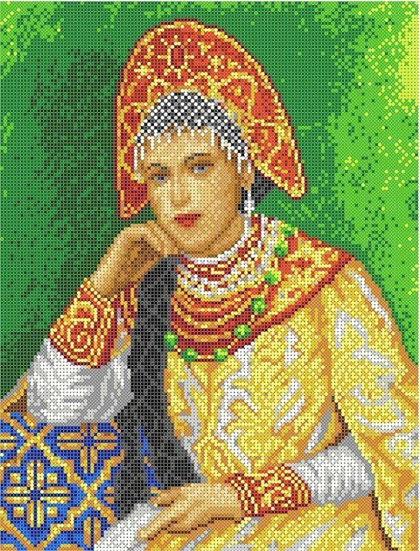 Ткань с рисунком для вышивания бисером Каролинка #ТКБЛ(э) 3055 Варвара, Вышивка бисером, 27.6 х 36.7 см (Бисер в комплект не входит.)