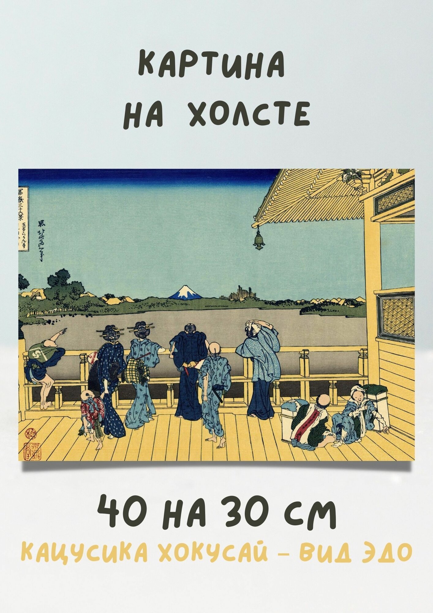 Картина на холсте "Кацусика Хокусай - Вид Эдо из храма Ракан-дзи в Хондзё" 40х30