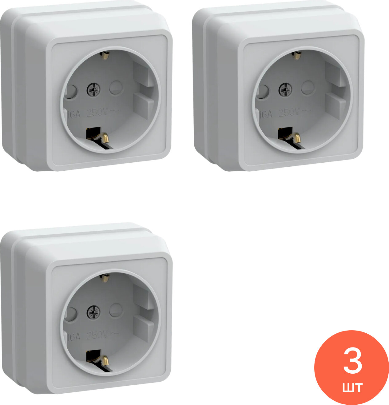 Розетка силовая штепсельная IEK / ИЭК Oktava РСш20-3-ОБ ОУ, 16А 250В IP20, белая с заземлением и шторками, ERO14-K01-16-DC / электрооборудование (комплект из 3 шт)