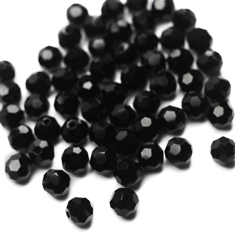 Бусины стеклянные круглые 100 шт, граненые, цвет черный, 6 мм