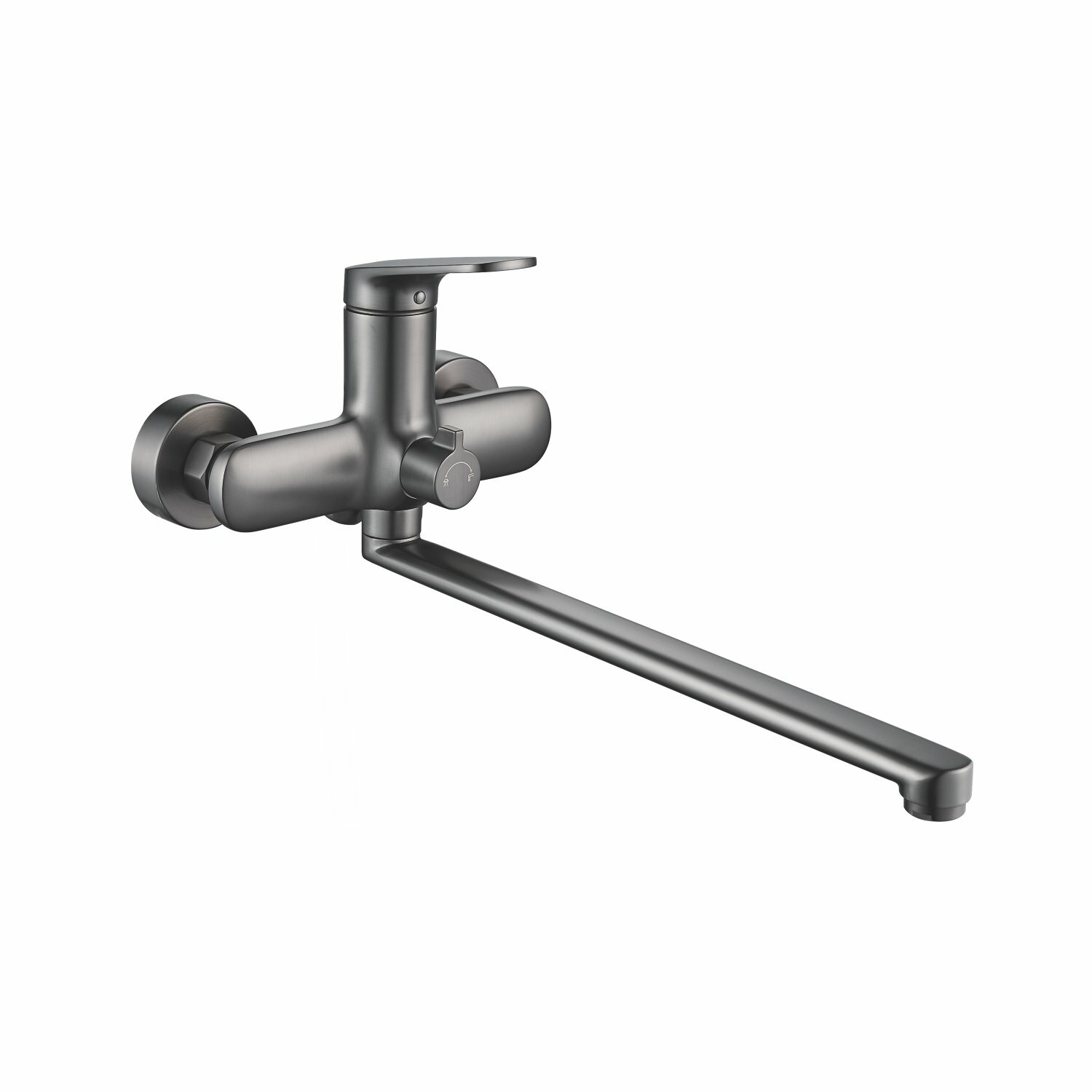 Смеситель для ванны однорычажный излив 35 см, переключение душ - корпус/дивертор/картридж Shevanik S8522T, Оружейная сталь