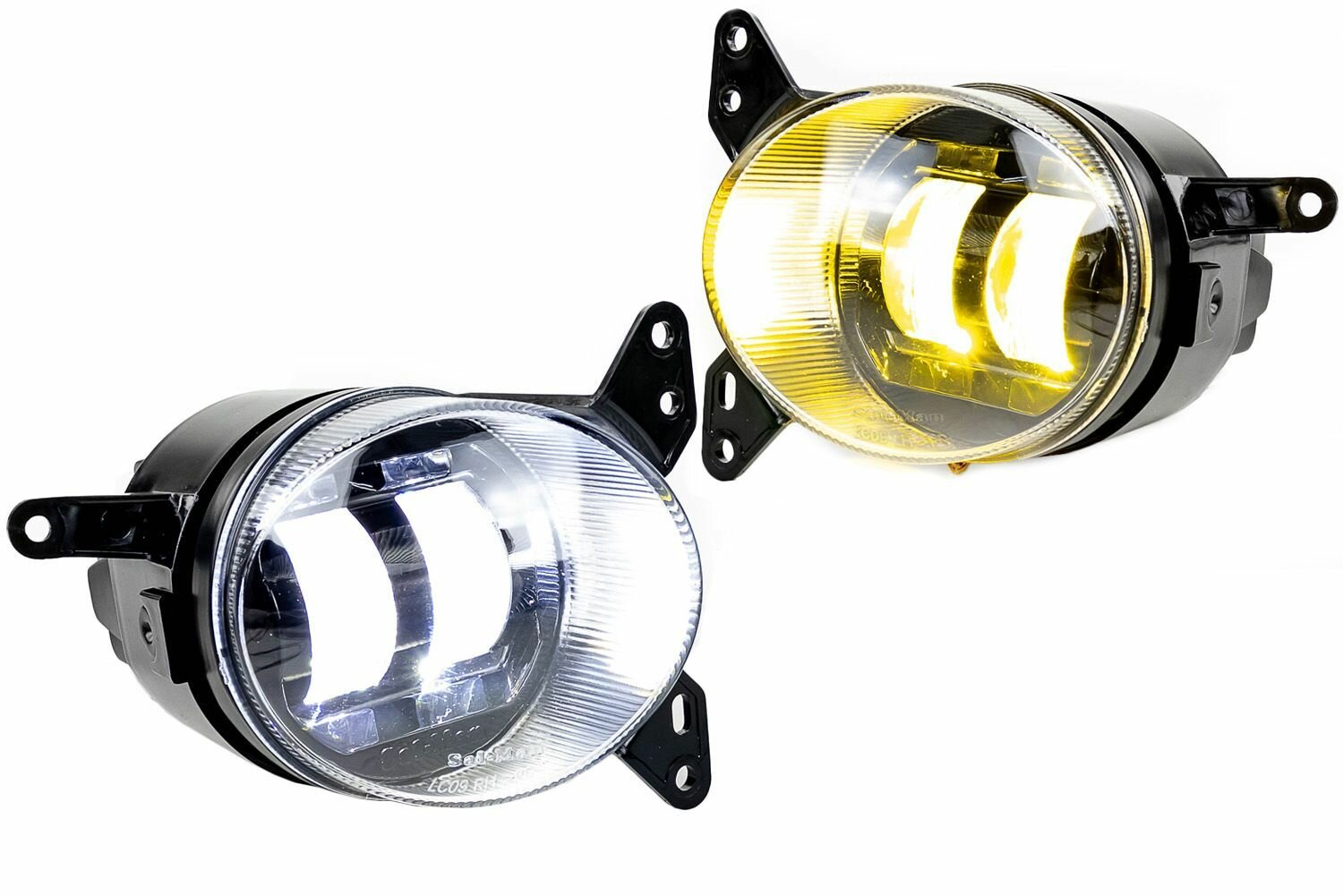 Двухцветные диодные ПТФ sal-man (бело-синий 6000К и желтый 3000К) 50W для Mitsubishi Lancer 10 2007-2017 г. в.