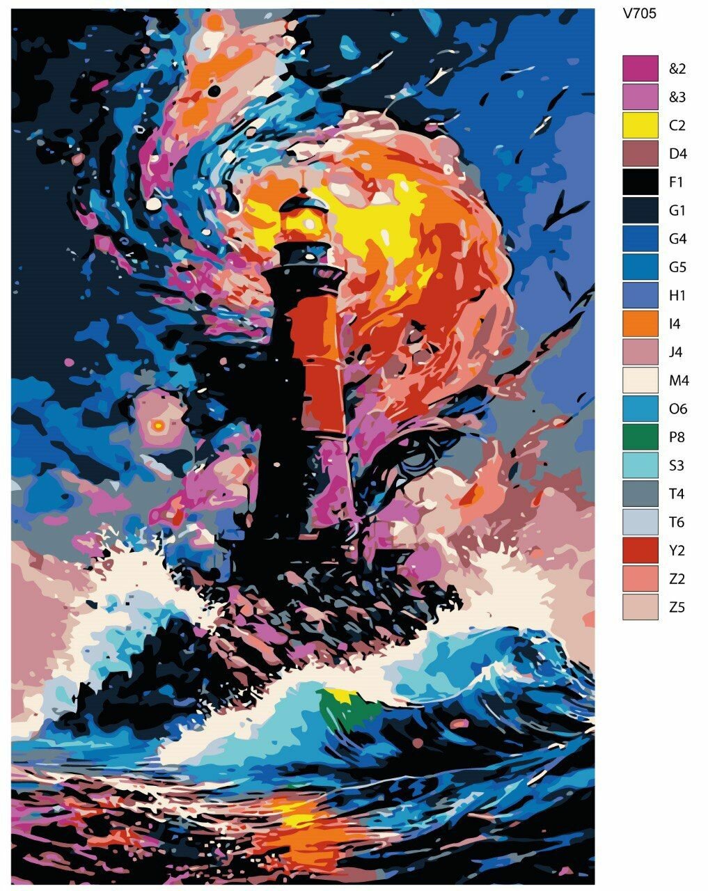 Картина по номерам V-705 "Шторм, маяк и море", 50x70 см