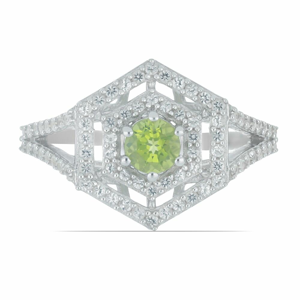 Кольцо, серебро, 925 проба, родирование, перидот, топаз