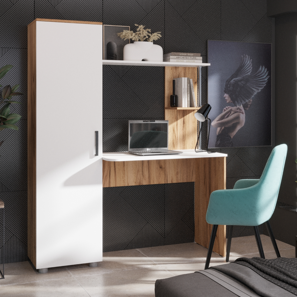 Стол письменный Юниор, ширина 133 см, вотан/белый, 133х52х168 см