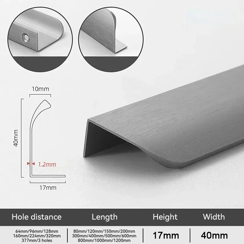 Ручка для шкафа из алюминия 80mm, Brushed Grey