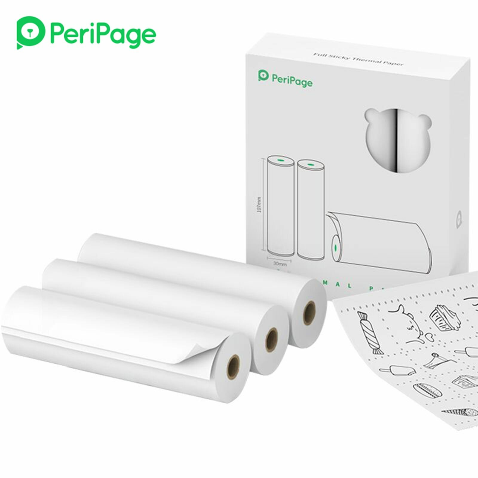 Рулон самоклеящихся наклеек PeriPage 107 x 30 мм, термобумага без бисфенола А, водостойкая, маслостойкая, устойчивая к истиранию, для принтера PeriPage A9 Max BT