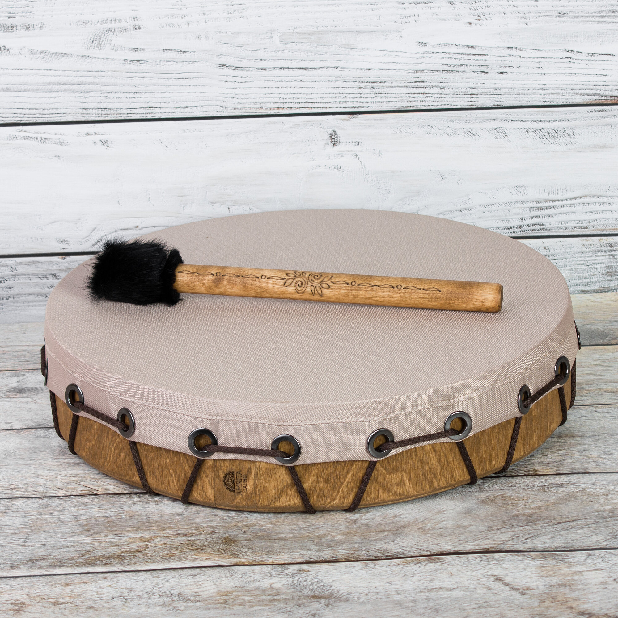 Шаманский бубен Amrita Sadhu "Лада", 40см, бежевый, с колотушкой, для медитаций