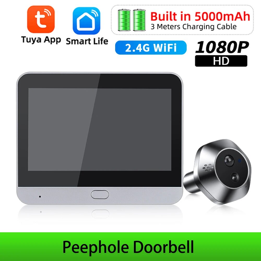 Видеозвонок с Wi-Fi 2.4G, 1080P HD, Tuya App, 5000mAh, без TF Card