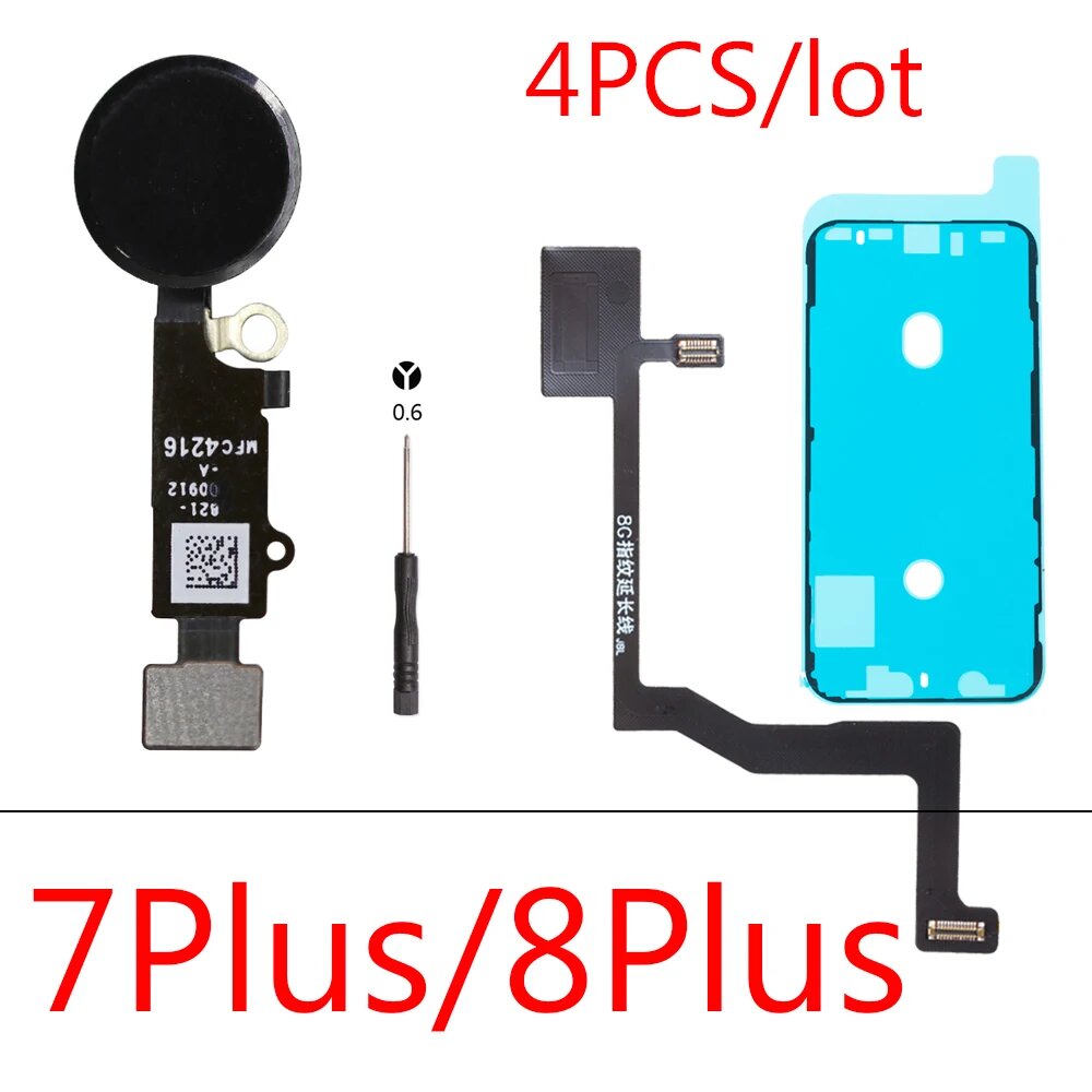 1 комплект для iPhone 7 8 Plus, водонепроницаемая + универсальная кнопка «Домой» + домашний Touch ID, кнопка возврата отпечатков пальцев, разъем для материнской платы, гибкий разъем 7 Plus 8 Plus Black