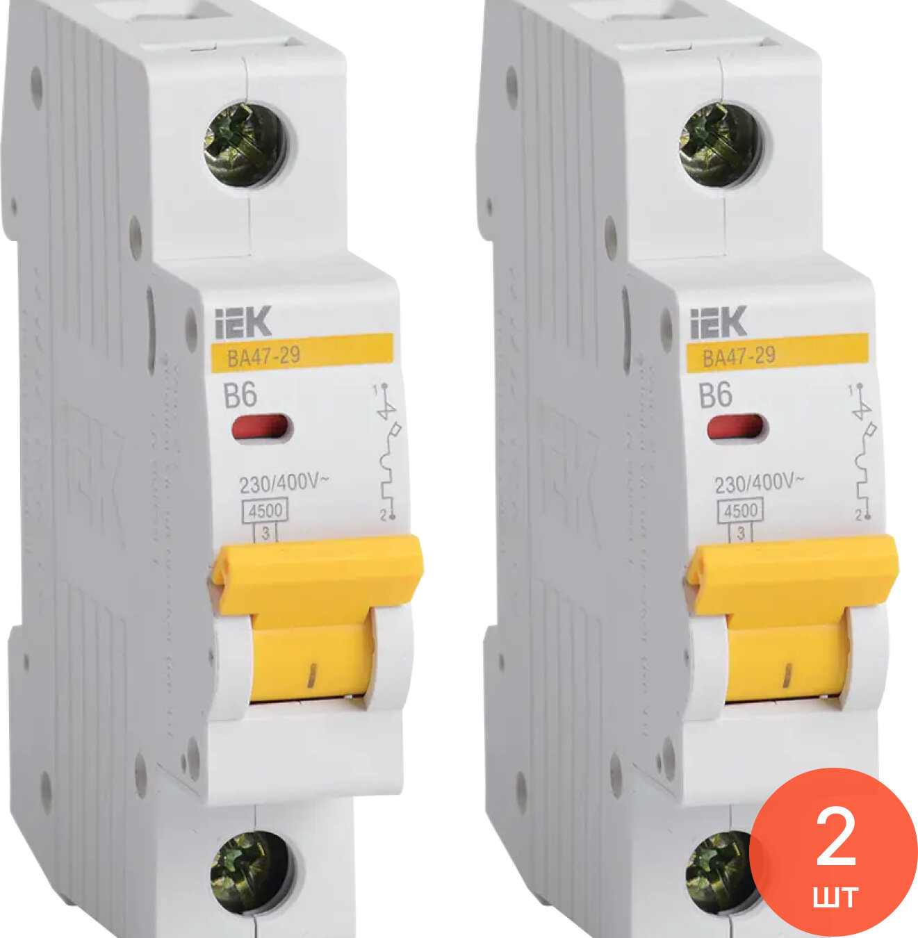 Автоматический выключатель IEK / ИЭК ВА47-29, 1Р 6А характеристика B 4.5кА, MVA20-1-006-B / электроавтомат (комплект из 2 шт)