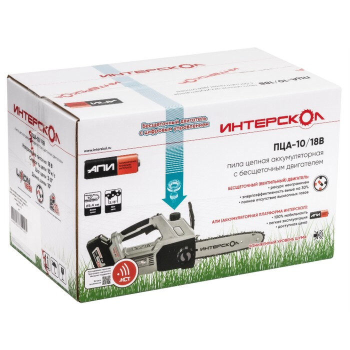 Пила цепная Интерскол ПЦА-10/18В аккумуляторная, 1 акк.4Ah и з. у. в комплекте