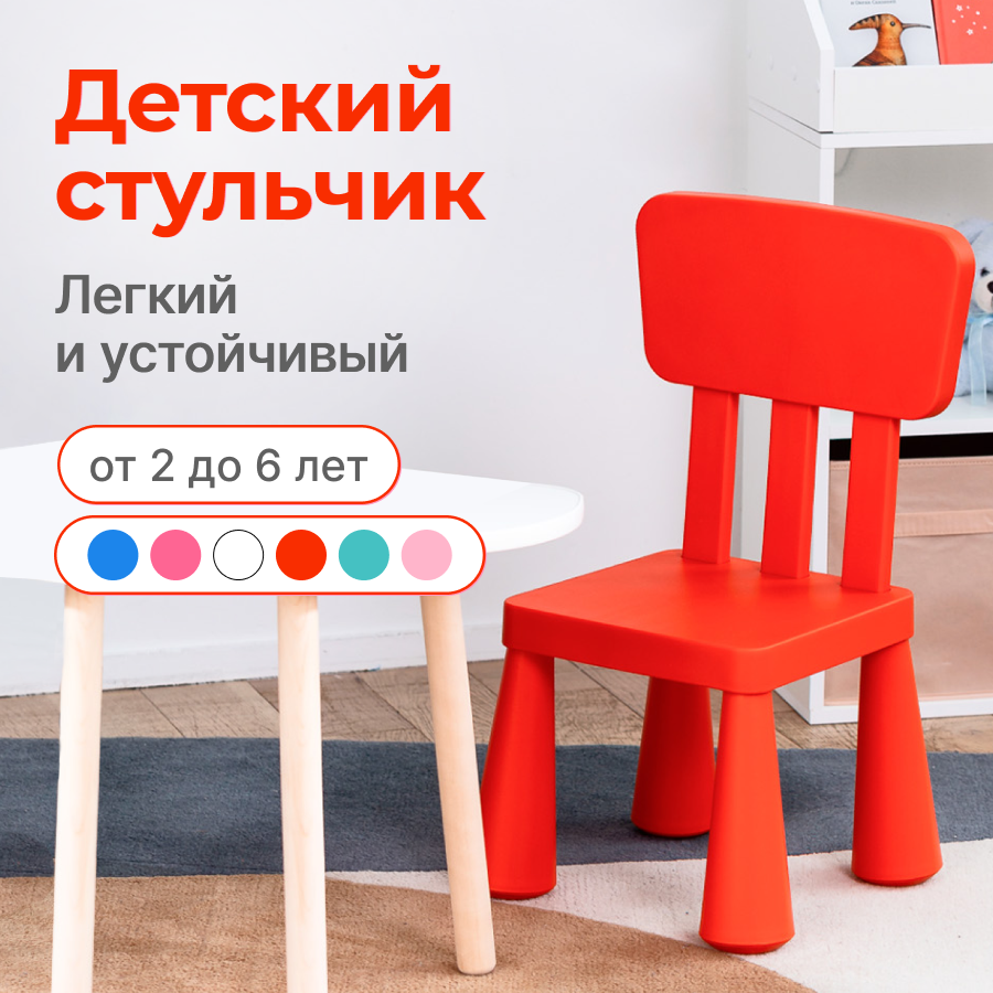 Стул детский Мамонт, пластиковый детский стульчик со спинкой, красный