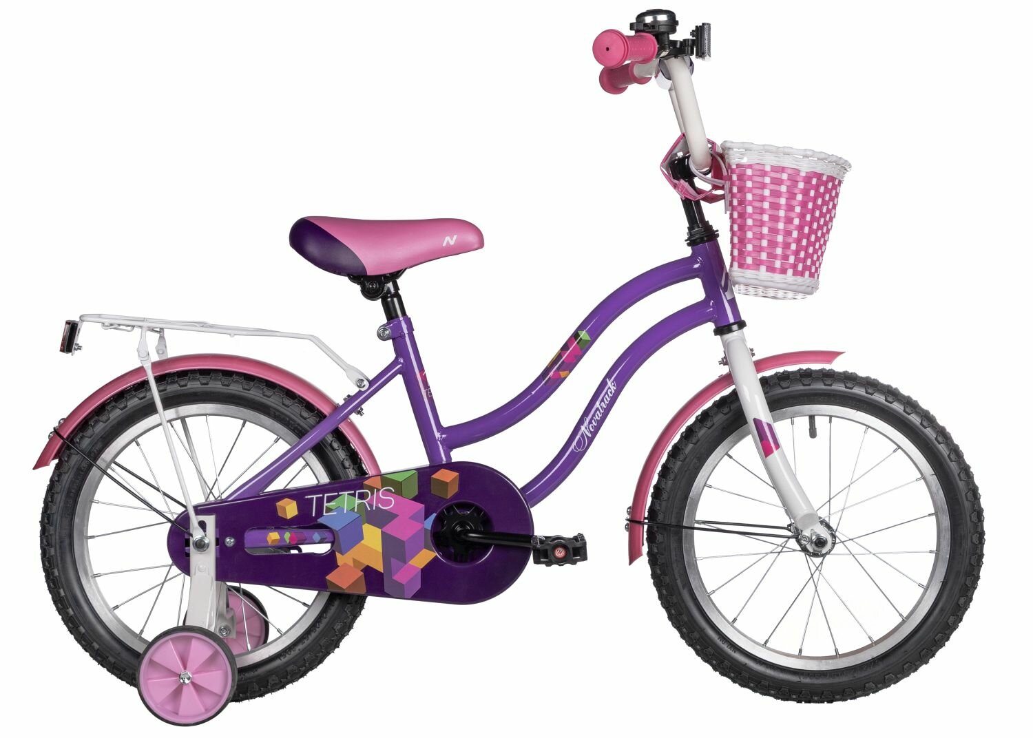 Велосипед Novatrack Tetris 16 (2025), стальная рама, на рост 98-110 см, Фиолетовый