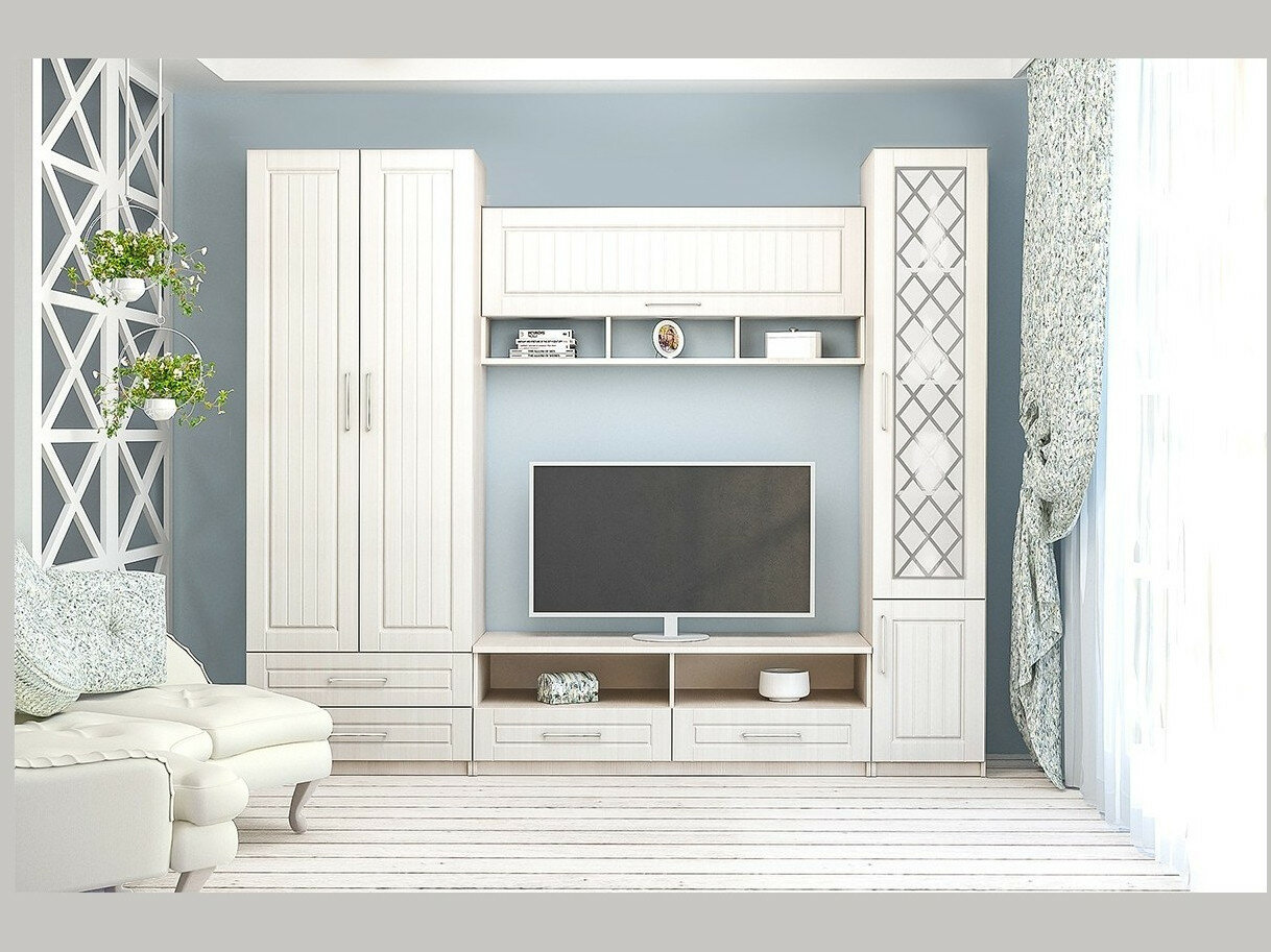 Модульная Гостиная 9, фасады МДФ, (Бодега белая/Сандал белый)