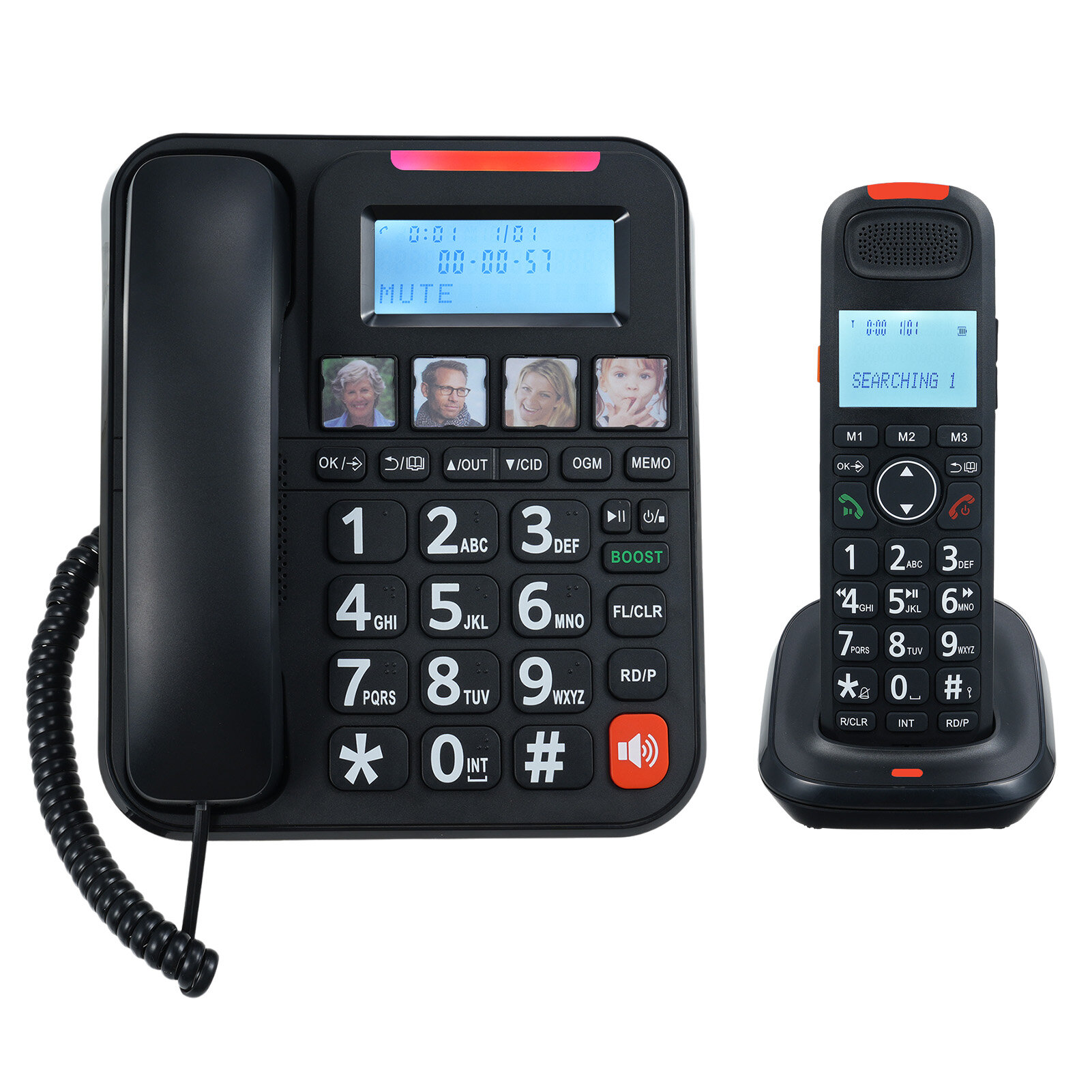 D2015 TAM Expandable Phone System Corded/Cordless с Telephone Answering Big Buttons Handset/Base Speakerphones в 3 Lines Display Caller ID 50 Phone Book Memories Hands-free Calls Intercom Conference с 16 Languages Handsets для Office Business Home