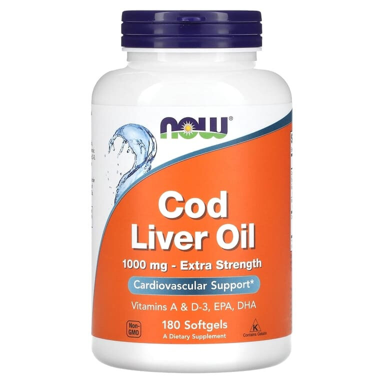 NOW Foods Cod Liver Oil, Масло печени трески 1000 мг 180 гелевых капсул