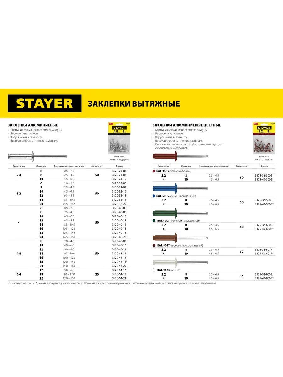 Color-FIX, 4.0 х 10 мм, белый, 50 шт, алюминиевые заклепки,