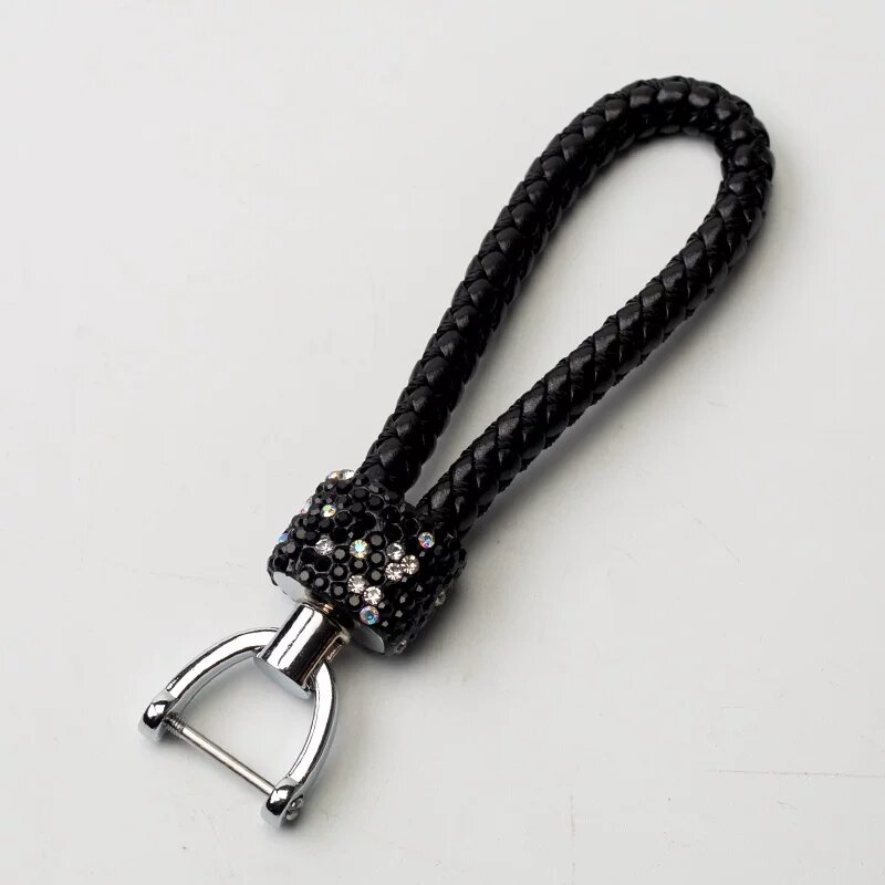 Брелок для ключей из плетеной веревки с инкрустацией бриллиантами и подвеской в виде специальной подковы, креативный