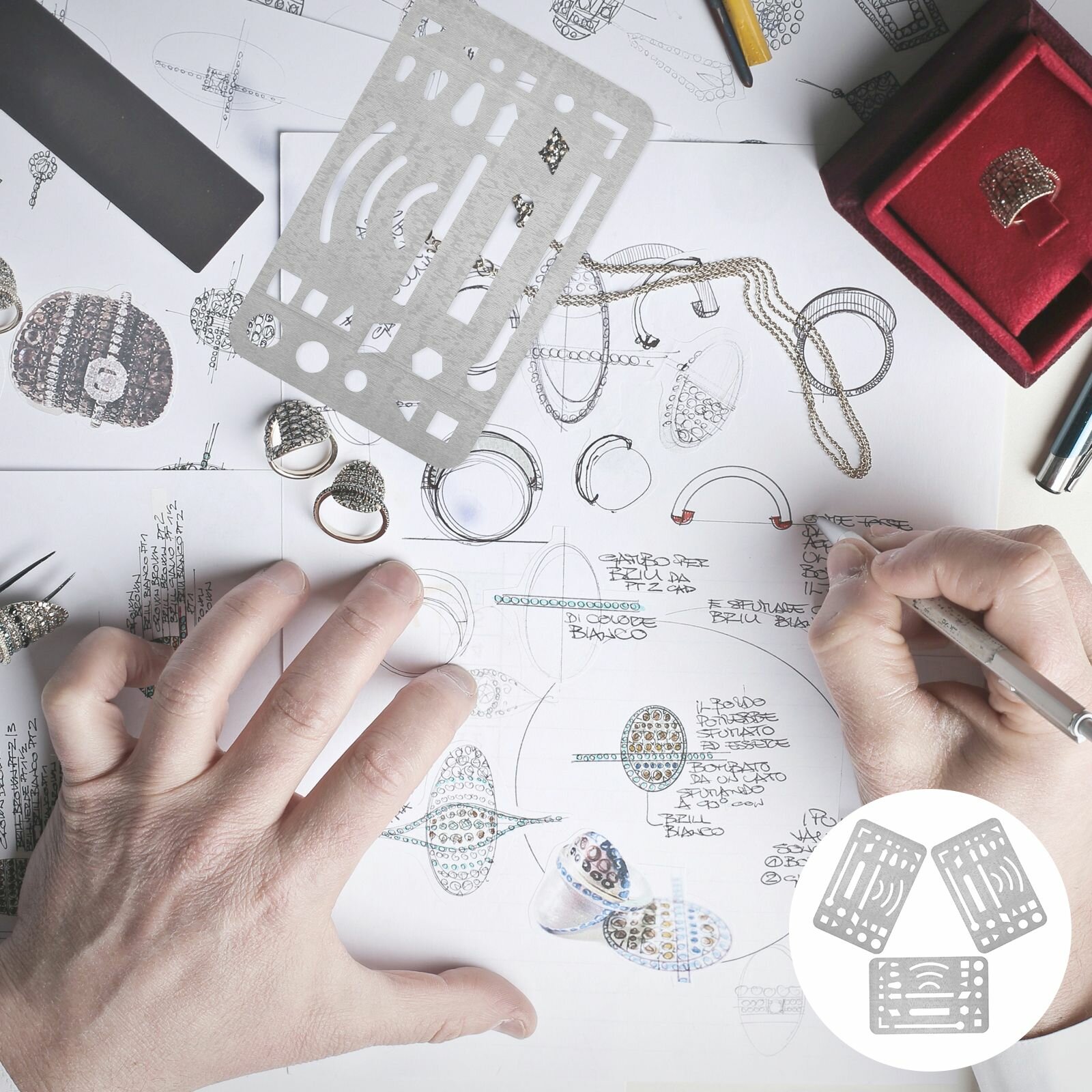 Набор из 6 ластиковых шаблонов из нержавеющей стали для черчения и технического рисования