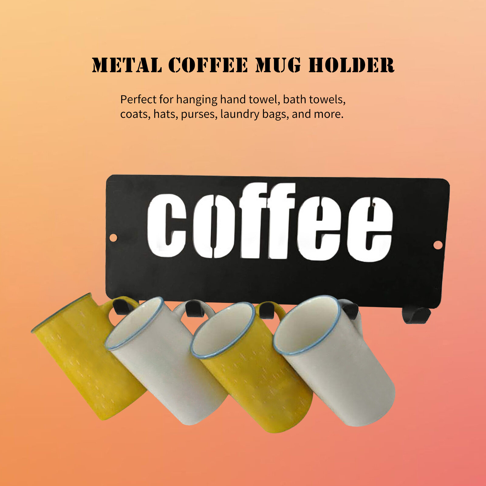 Металлический держатель для кофейных кружек, вешалка в форме кофе, 6 крючков, подвесные полки для кофейных чашек, настенная вешалка для хранения без гвоздей, органайзер для демонстрации кружек