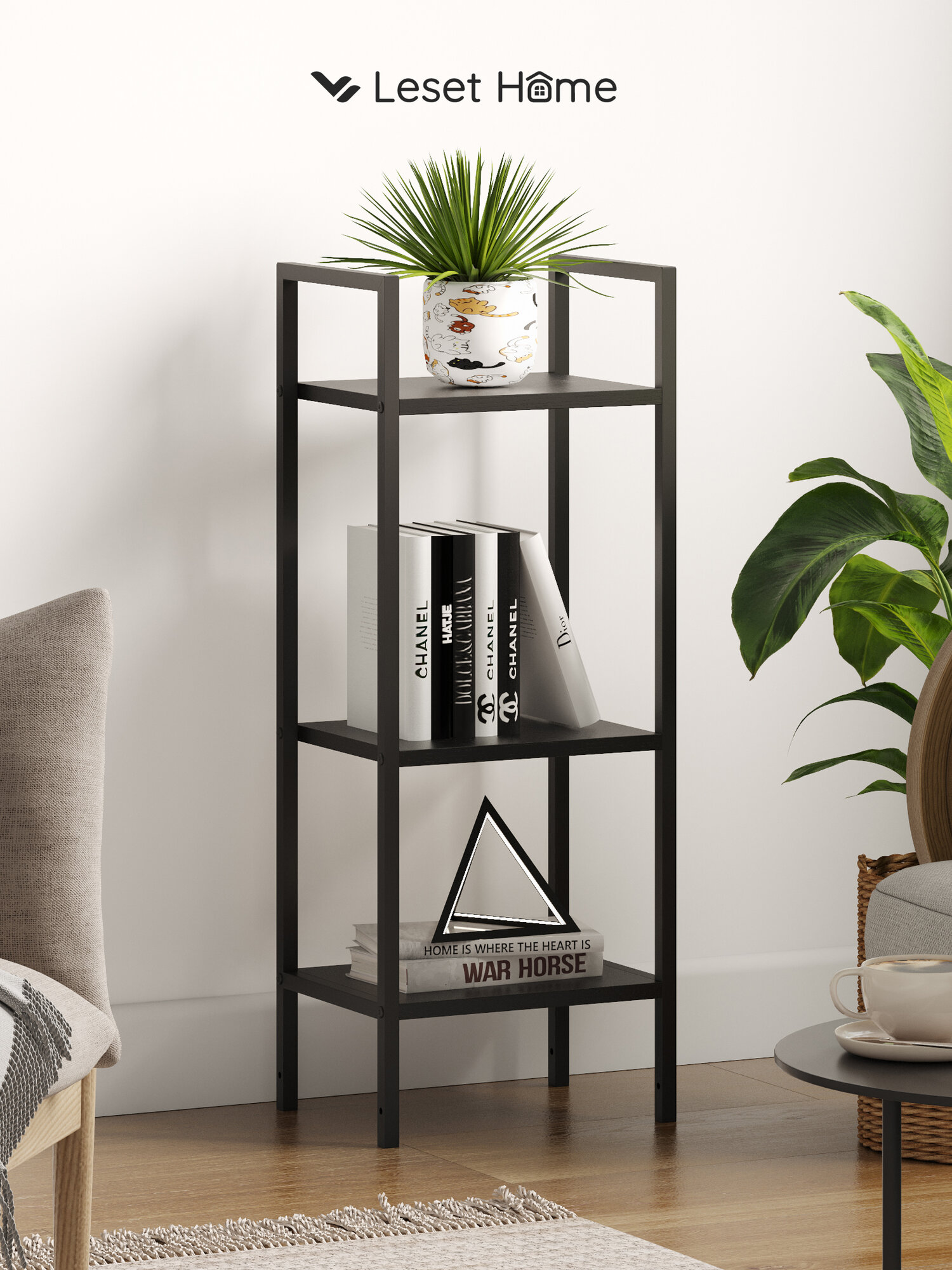 Стеллаж черный Leset "Стилвуд 13", стеллаж лофт, дерево, металл, 30х23,5х79 см, чёрный