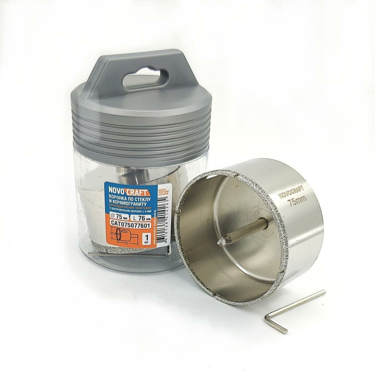 Коронка по керамoгрaниту d=75 мм Novocraft с центрирующим сверлом, уп. 1 шт.