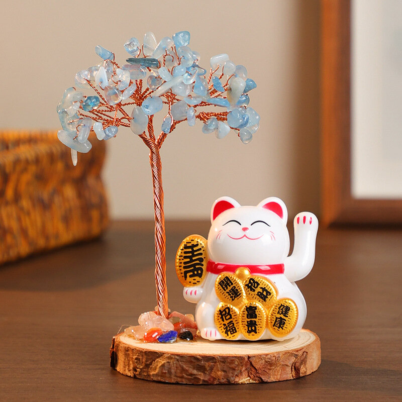 Натуральный кристаллический дробленый камень, денежное дерево с солнечной автоматической функцией, привлекающее богатство украшение для дома и офиса