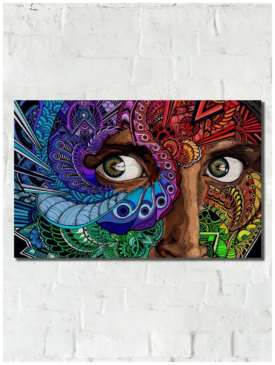 Картина интерьерная на дереве Хиппи арт (Инди арт, Психоделика, красочная картина) - 7396 Г