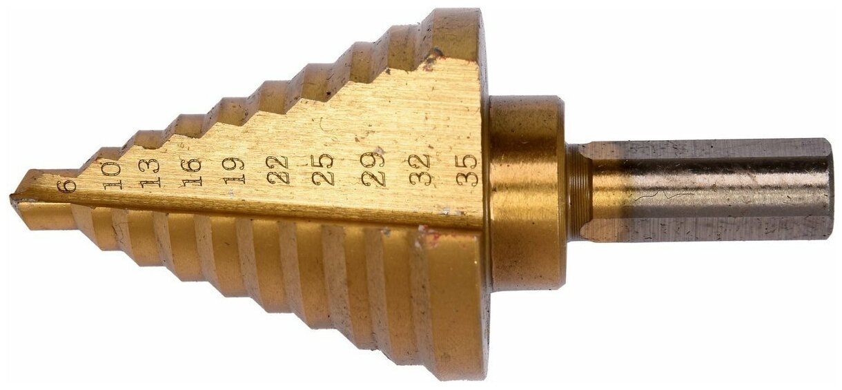 Сверло ступенчатое конусное, 6, 10, 13, 16, 19, 22, 25, 29, 32, 35 мм, max толщина 4 мм YATO арт. YT-44739