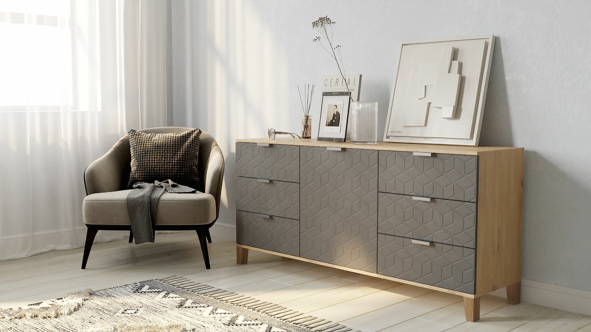 Комод с ящиками и полками для одежды Йорк 33 с 6 ящиками 150 х 40 x 70 см