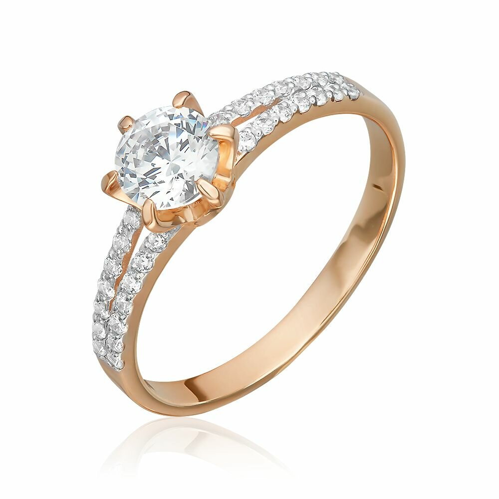 Кольцо помолвочное, красное золото, 585 проба, фианит