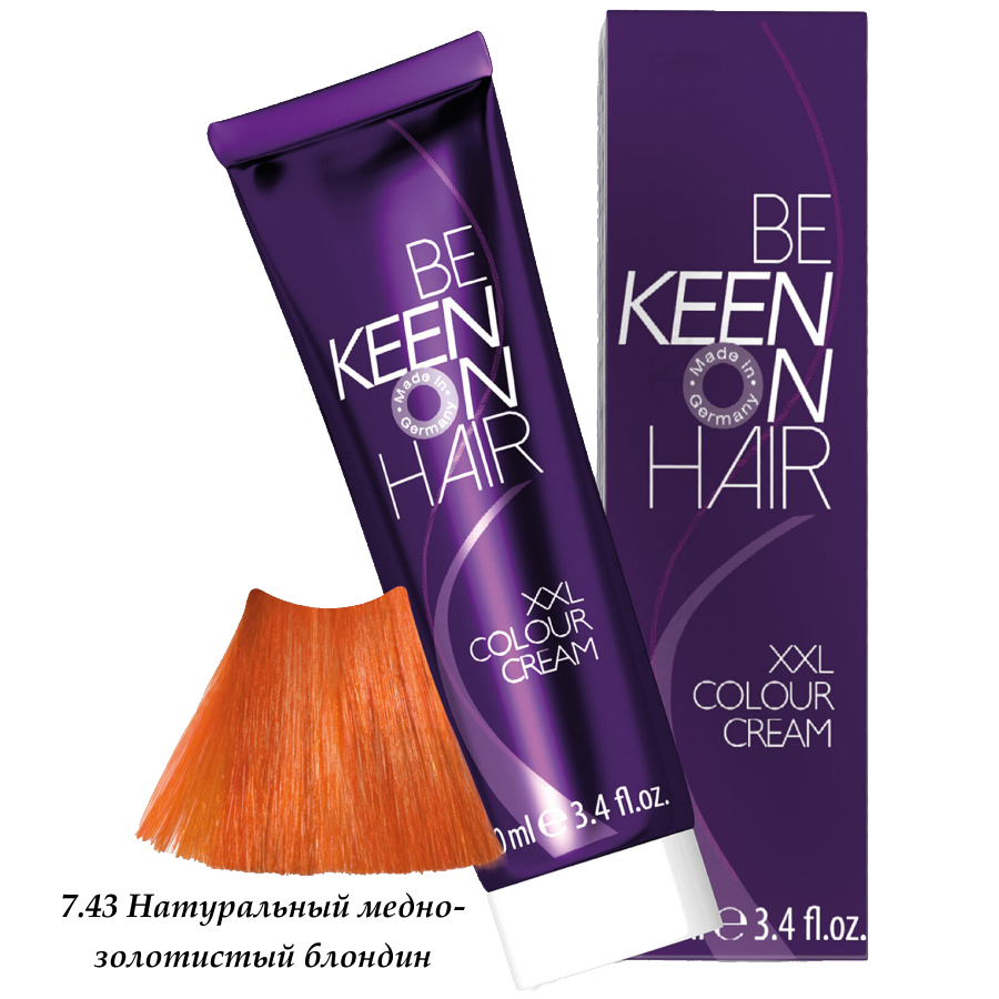 KEEN Крем-краска для волос 7.43 Натуральный медно-золотистый блондин/Mittelblond Kupfer-Gold Профессиональная краска KEEN COLOUR CREAM, 100мл