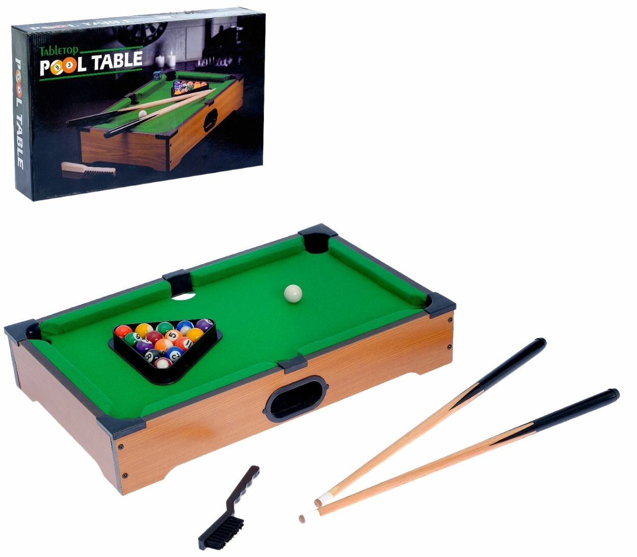 Развлекательная настольная игра-бильярд "Американка" для детей, в наборе игровое поле + 2 кия + шары