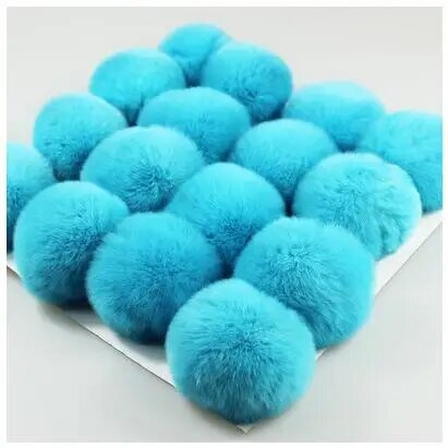 Rex Rabbit Пушистые помпоны из меха кролика Бирюзовый, lake blue, 8cm 25pcs faux