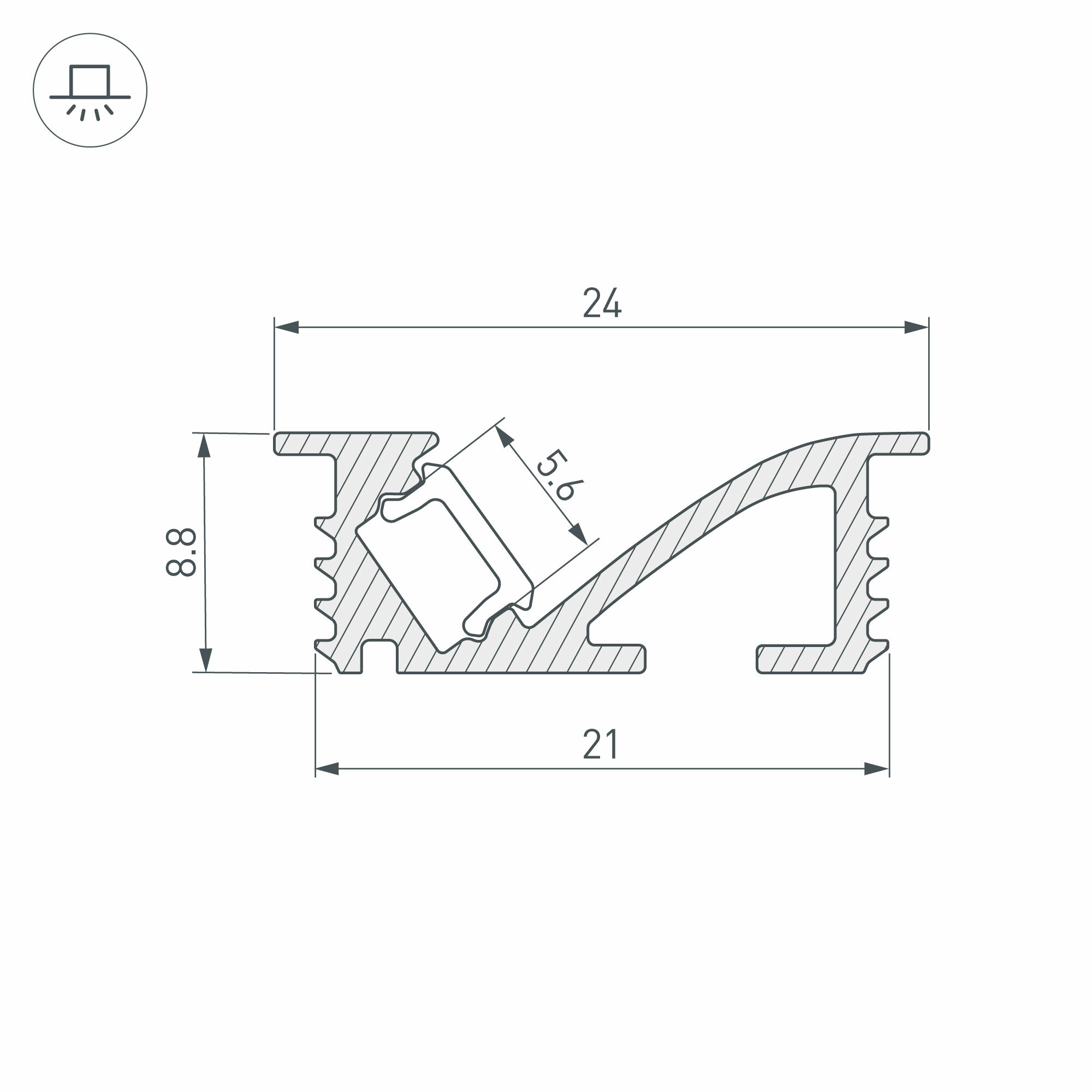 Профиль для светодиодной ленты Arlight Профиль SL-BEVEL-W21-F-2000 ANOD BLACK (Arlight, Алюминий), 2м